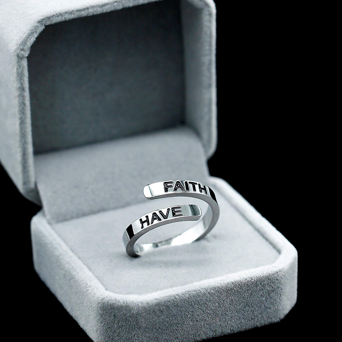 Uloveido Stainless Steel Have Faith Mantra Inspirational Wedding Band Ring Religious Jewelry Gifts for Best Friend Y779 (silver, 9)
