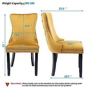 Velvet Upholstered Dining Chairs Set of 2 Wingback Kitchen Room Accent Chairs Solid Wood Leg Dinner Chairs with Nailhead Trim Button Tufted Back,Stylish,Luxury and Elegant (Golden Yellow)