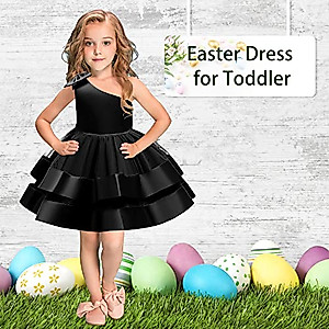 KLFFLGID Baby Girl Tulle One Shoulder Dresses Toddler Flower Girl Formal Dress for Party Wedding Bowknot Tutu Gown Size 100 (Black)