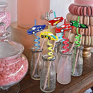 24 Race Car Party Favors Reusable Drinking Straws for Kids Boys Racecar Wheels Birthday Decorations Two Fast Party Supplies Drinking Markers