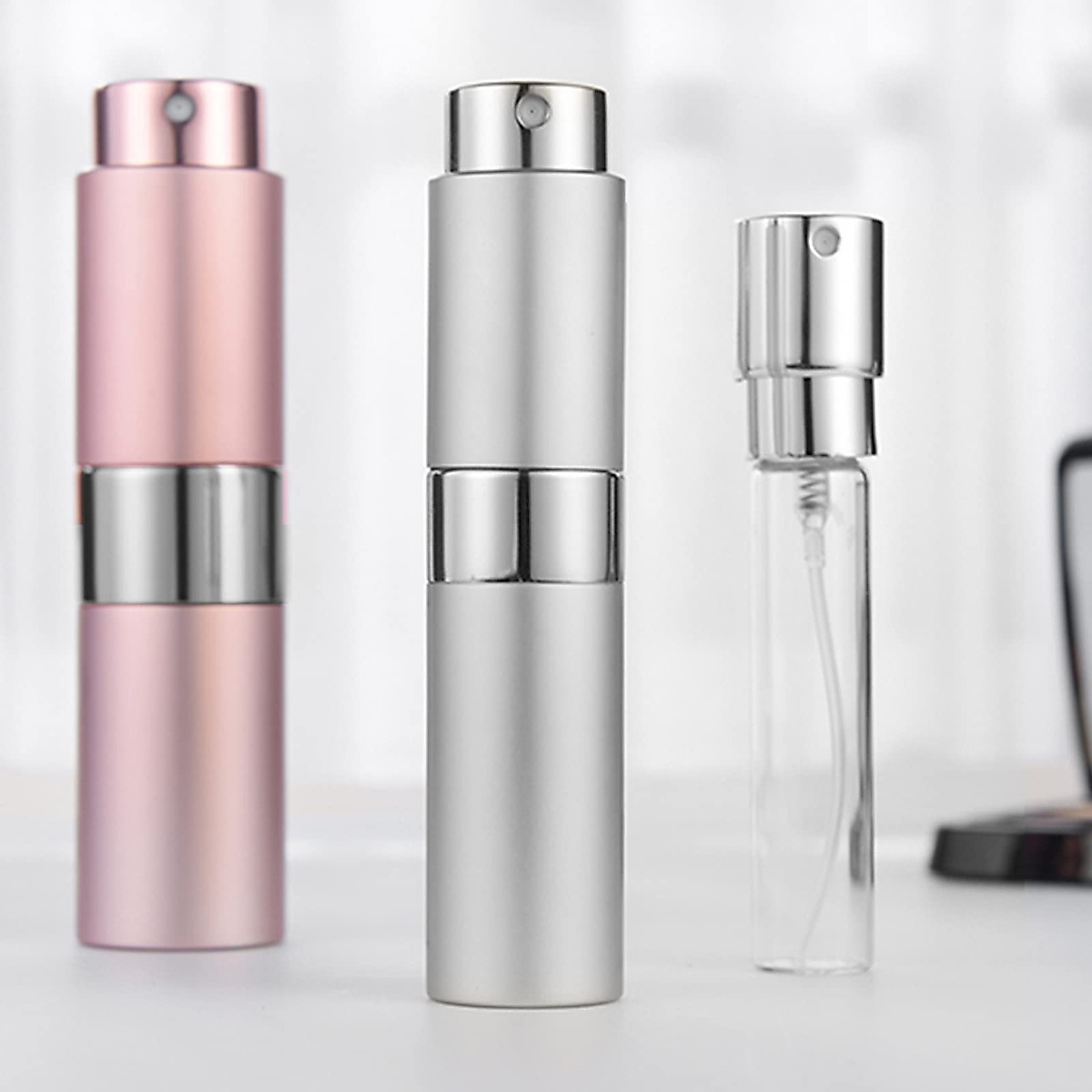 KAYZON Refillable Perfume Atomizer for Travel, Portable Mini Spray Bottle Scent Pump Case, Fragrance Empty Cologne Dispenser, Perfume Aftershave Container Sprayer For Traveling Outgoing, 8ML (Silver)