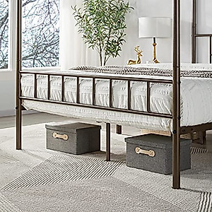 Topeakmart Bronze Four-Poster Canopy Metal Bed Frame with Headboard and Footboard Sturdy Slatted Structure No Box Spring Needed Queen Size