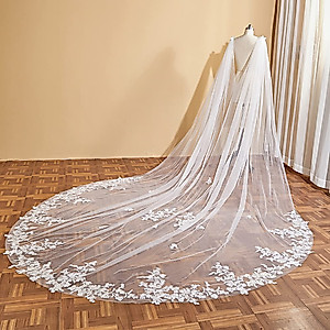 EllieWely 1 T Cathedral Length Floral Lace Wedding Bridal Veil Cape F03 Ivory