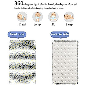 Polka Dot Themed Fitted Mini Crib Sheets,Portable Mini Crib Sheets Soft Toddler Mattress Sheet Fitted-Baby Sheet for Boys Girls,24“ x38“,Dark Slate Blue Mustard Pale Blue Grey White
