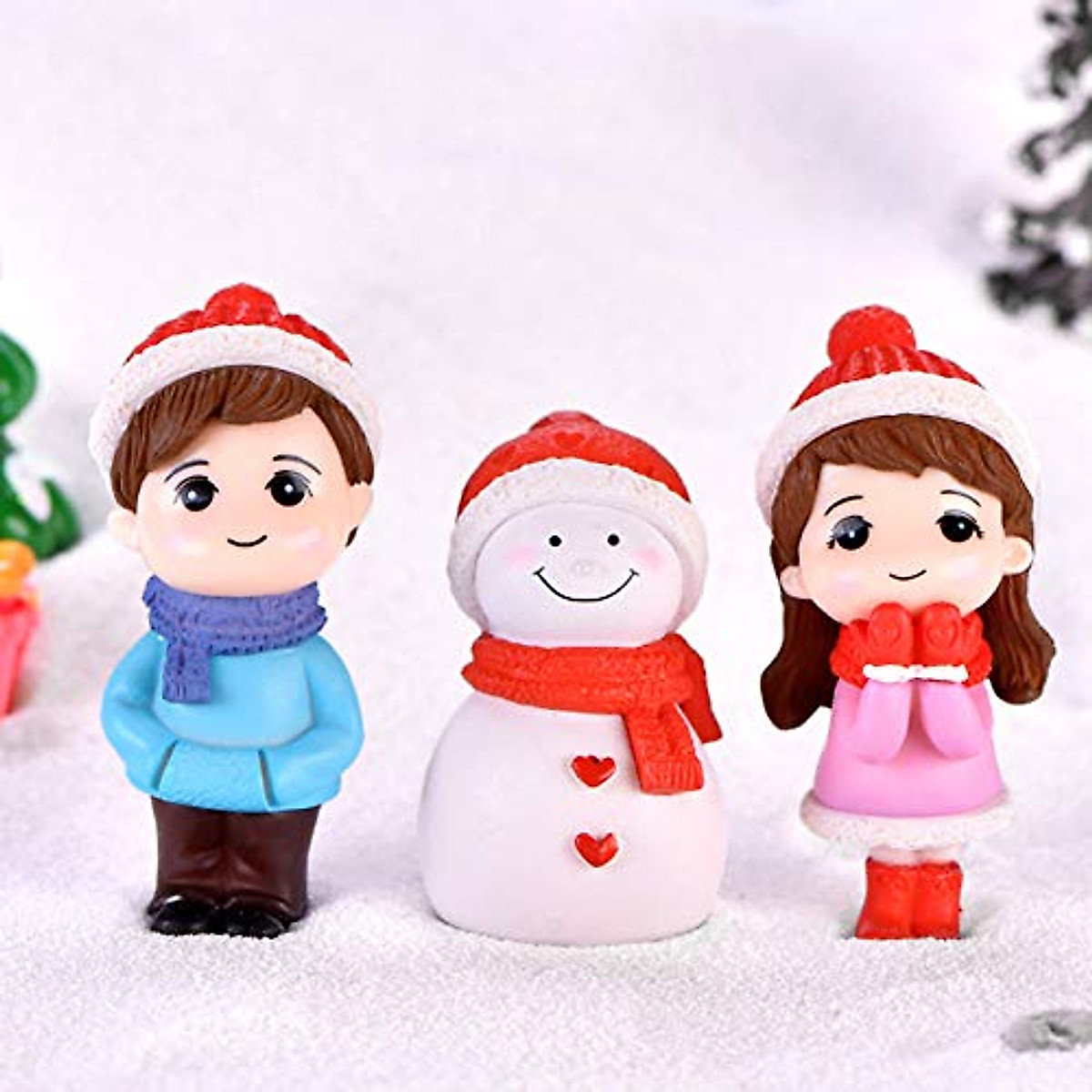 Jiecikou Lovely Snowman Model Miniature Figurine DIY Bonsai Xmas Landscape Fairy Garden Decor Blue Couple Yellow Snowman