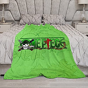 One Piece Anime Pirate Flag Zoro Flannel Throw Blanket 50x60in Japanese Anime Throw Blanket Pirate Flag Soft Blanket for Sofa Bed Couch Office Green Blanekt