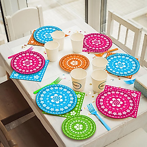 Kepeel 96 Pcs Fiesta Party Plates, Mexican Cinco De Mayo Party Decorations Supplies Mexican Papel Picado Disposable Paper Plates Napkins for Taco Carnival Birthday Baby Shower Tableware, Serves 24