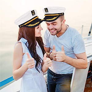 2 Pieces Navy Marine Admiral Style Hat - Adjustable Ship Sailor Cap Yacht Boat Captain Hat Funny Party Hats for Adult Costume Accessory