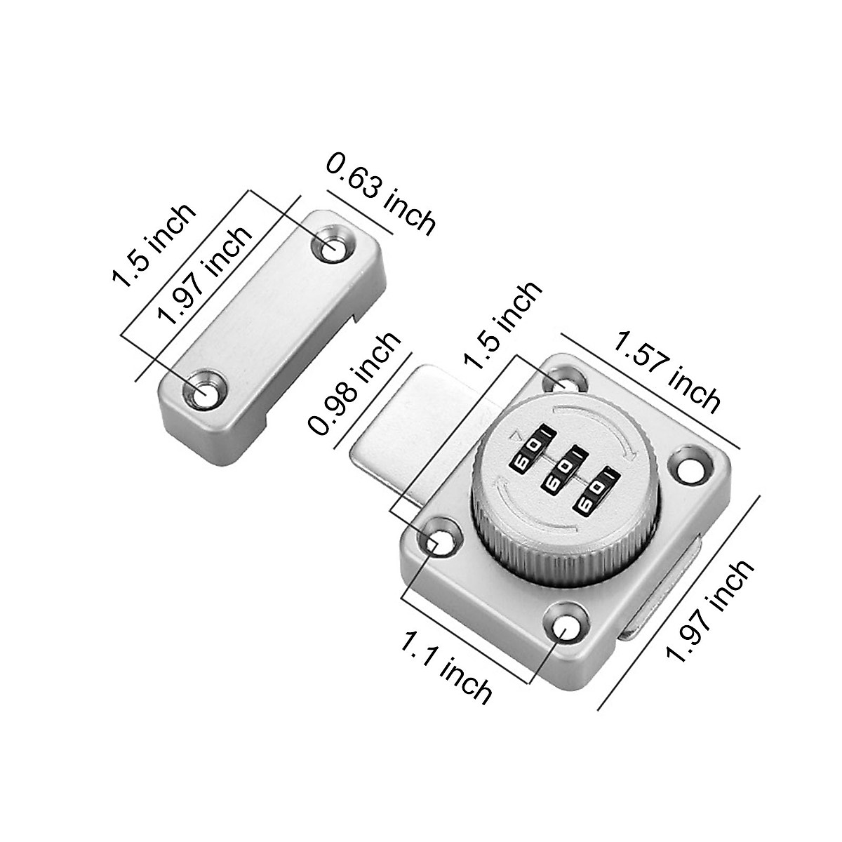 AMNGYOOK Keyless Cabinet Lock, Zinc Alloy 3-Digit Password Drawer Lock One-Way Door Latch for Cabinet, Drawer, Bathroom (Black)