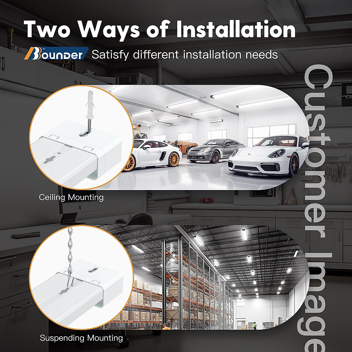 BBOUNDER 12 Pack Linkable LED Shop Light with Reflector, Super Bright 5000K Daylight, 4400 LM, 4 FT, 48 Inch Integrated Fixture for Garage, 40W Equivalent 250W, Surface & Suspension Mount, White