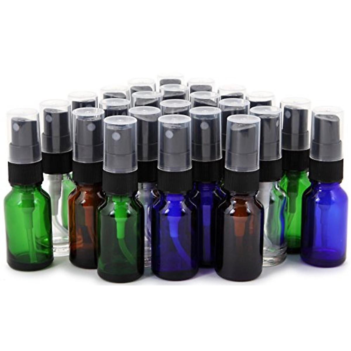 Vivaplex, 24, Assorted Colors, 15 ml (1/2 oz) Glass Bottles, with Black Fine Mist Sprayer's