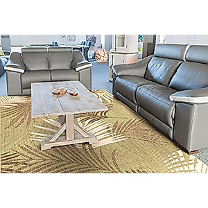 GAD Great American Distributors Yarpeq Premium Tropical Palm Tree Leaves 5x8 Indoor Outdoor Area Rug, Green/Cream, Stain Fade Resistant Rug for Patio, Porch, Lanai, Pool,Kitchen Bedroom