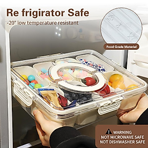 Divided Serving Tray with Lid and Handle - Snackle Box Charcuterie Container for Portable Snack Platters - Clear Organizer for Candy, Fruits, Nuts, Snacks - Perfect for Party, Entertaining