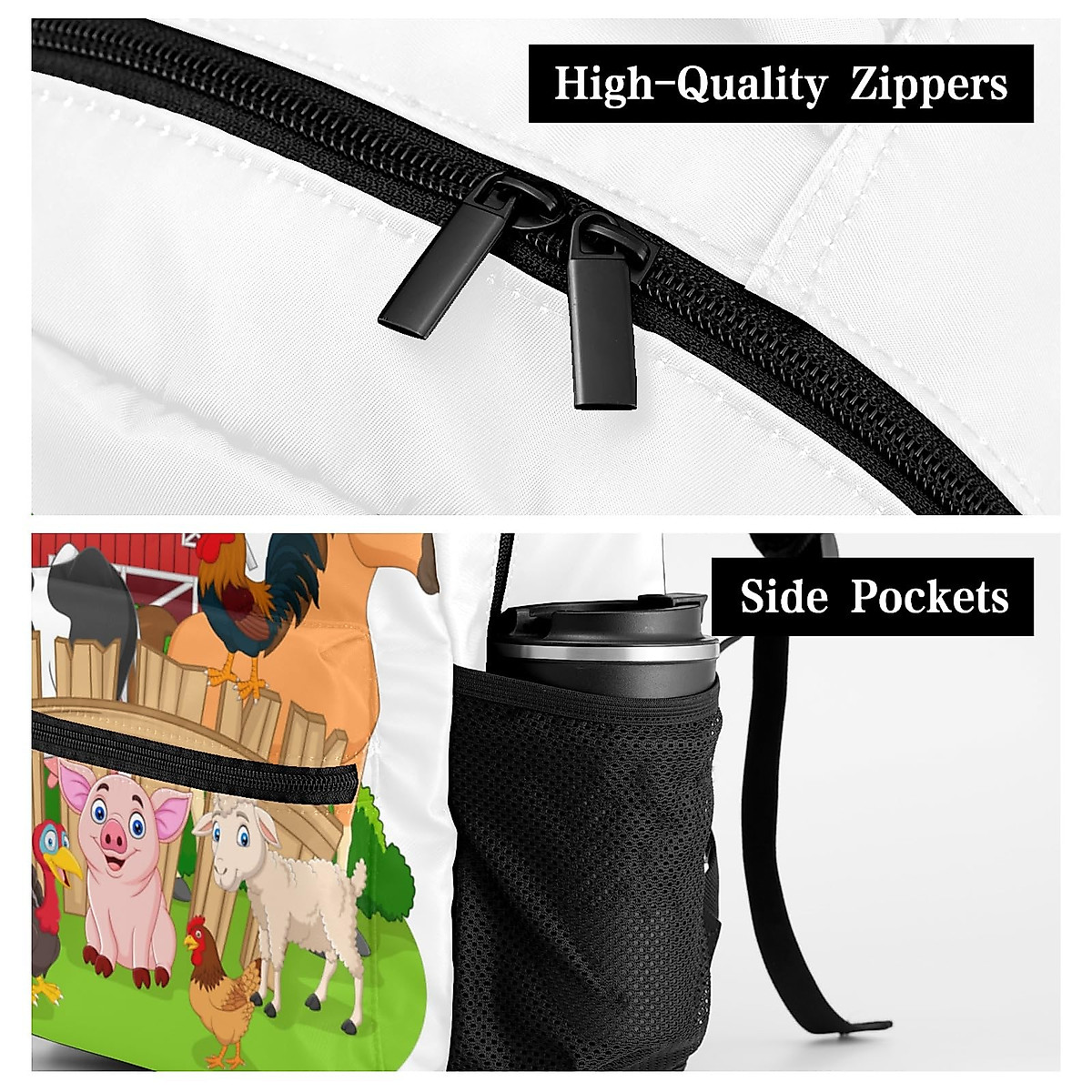 NZOOHY Farm Animals Personalized School Backpack for Kid Boy Girls Primary Daypack Bookbag Custom Name Travel Bag