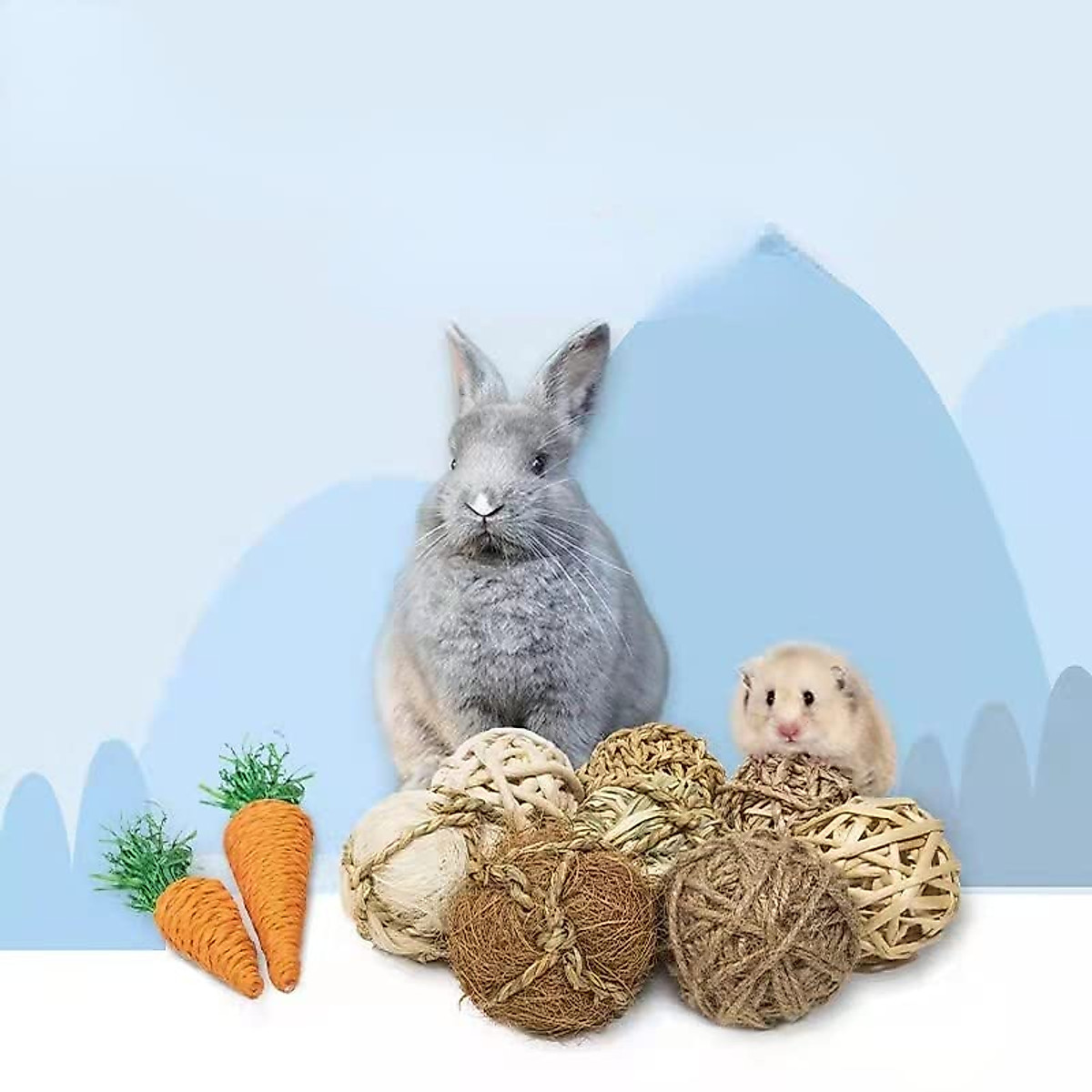 8PCS Small Animals Play Balls, Chew Grass Balls & Rolling Chew Toys for Bunny, Improve Pets Dental Health for Rabbit, Chinchilla, Guinea Pigs, Hamsters, Gerbils, Rats, Mice