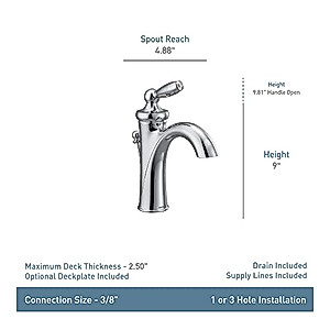 Moen Brantford Brushed Nickel One-Handle Traditional Low-Arc Bathroom Faucet with Optional Deckplate and Available Vessel Sink Extension Kit, 6600BN