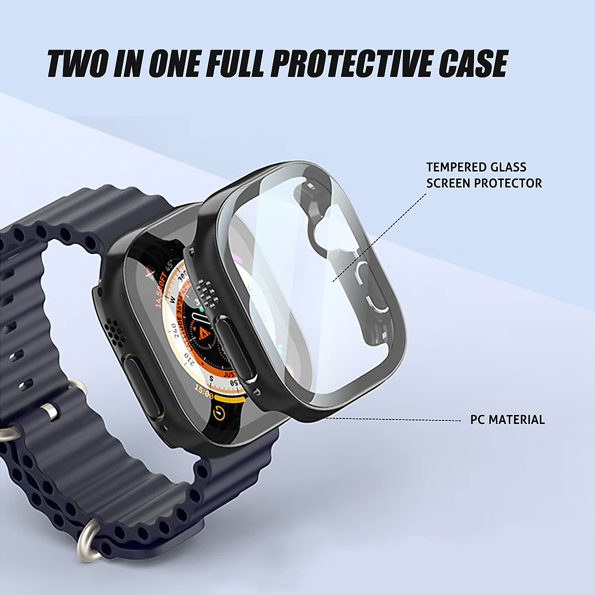 Ailun for 2022/2023 Apple Watch Ultra 2/Ultra Screen Protector Case [49mm], Ultra-Thin Hard PC Case Built in Tempered Glass for iWatch, Shockproof Cover with Button [2 Pack][Black]