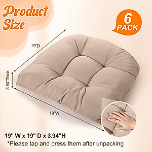 Thyle Outdoor Chair Cushions Set of 6 Waterproof Sun Protection Square Tufted Overstuffed Patio Furniture Seat Cushion for Patio Funiture Dining Indoor 19" x 19"(Khaki)
