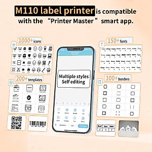 Label Maker Machine,Phomemo M110 Portable Bluetooth Label Printer for Storage, Shipping, Barcode, Mailing, Office, Home, Organizing, Sticker Maker Mini Label Maker with Multiple Templates
