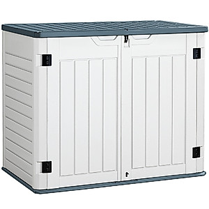 Greesum Outdoor Horizontal Resin Storage Sheds 34 Cu. Ft. Weather Resistant Resin Tool Shed, Extra Large Capacity Weather Resistant Box for Bike, Garbage Cans, Lawnmowe, Without Divider, White