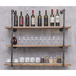 Industrial Wall Mounted Iron Floating Pipe Shelves/Racks/Storage/Bookcases, DIY Open Bookshelves/Shelving for Kitchen/Office, Retro Black,(4-Tier Shelf Brackets,Not Include Planks)