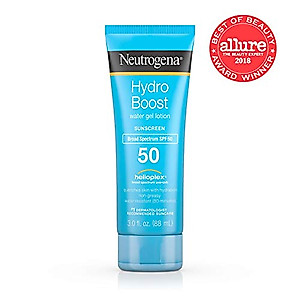 Neutrogena Hydro Boost Water Gel Sunscreen Lotion with Broad Spectrum SPF 50, Water-Resistant Hydrating Body Sunscreen, Non-Greasy, Hyaluronic Acid, Travel Size, 3 fl. Oz, Pack of 3