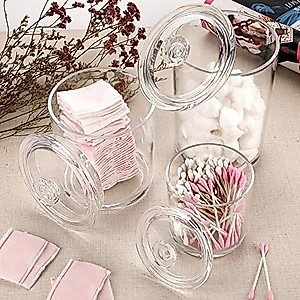 Hipiwe Clear Plastic Apothecary Jars with Lid, Large Size Bathroom Storage Canister Jar Cotton Ball and Swab Organizer Q-Tips Holder, 60-Ounce, 30-Ounce and 15-Ounce, Set of 3