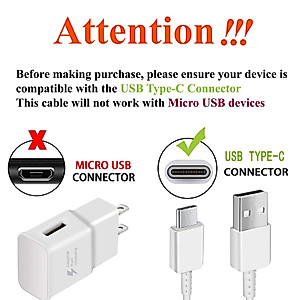 Adaptive Fast Charger Kit with USB Type C Cable【5 ft】 Fast Charging Wall Charger Block Compatible with Samsung Galaxy S21/S21 Ultra/S20/S20+/S10/S10e/S9/S8/S8Plus/Edge/Active/Note 8/9/10/20 (2 Pack)