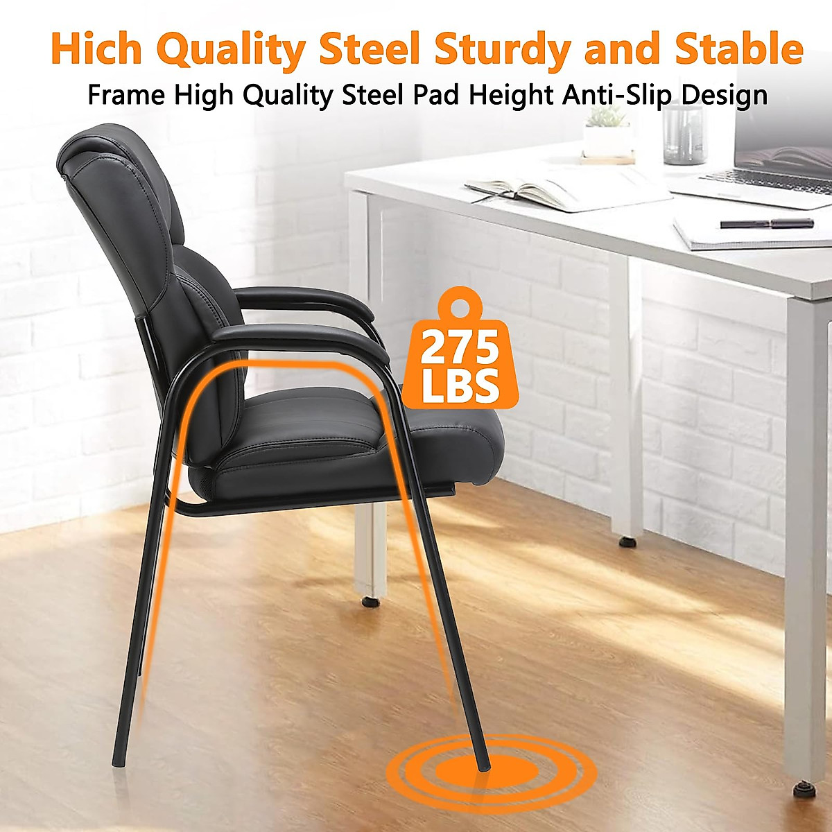 CLATINA Leather Guest Chair with Padded Arm Rest for Reception Meeting Conference and Waiting Room Side Office Home Black 4 Pack