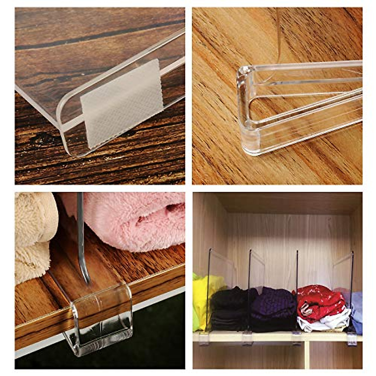 Hmdivor Clear Acrylic Shelf Dividers, Closets Shelf and Closet Separator for Organization in Bedroom, Kitchen and Office Shelves (6 Pack)