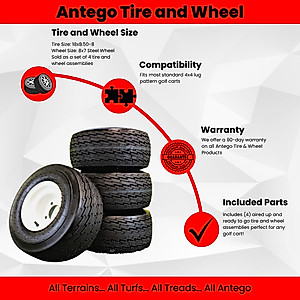 Antego Tire & Wheel 18x8.50-8 Tires on 8x7 Steel Wheels White Assemblies for Golf Carts and Lawn Mowers (Set of 4)