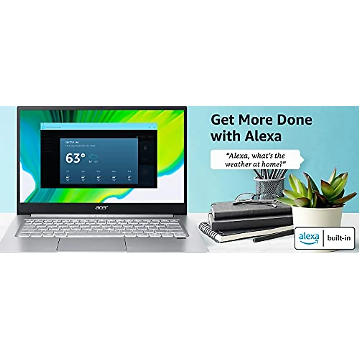 Acer Swift 3 Thin & Light Laptop, 14" Full HD IPS, AMD Ryzen 7 4700U Octa-Core with Radeon Graphics, 8GB LPDDR4, 512GB NVMe SSD, Wi-Fi 6, Backlit KB, Fingerprint Reader, Alexa Built-in