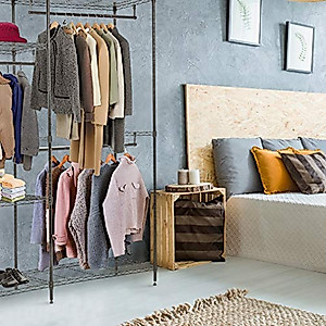 Hanging Closet Organizer and Storage Heavy Duty Clothes Rack Sturdy 3 Rod Garment Rack Large with Wire Shelving Height Adjustable Commercial Grade Metal Clothes Stand Rack for Bedroom Cloakroom,Black