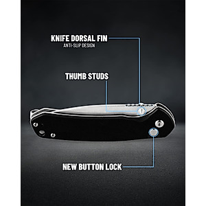 CJRB Folding Knife Pyrite (J1925) AR-RPM9 Blade and G10 Handle EDC Pocket Knife with Clip Black