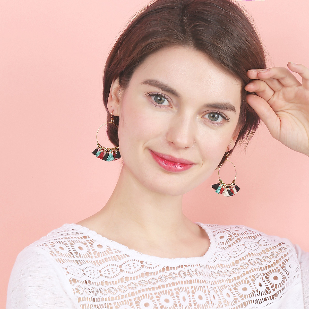 Bohemian Handmade Multi Color Tassel with Yellow Gold Plated Dangle Drop Statement Earrings