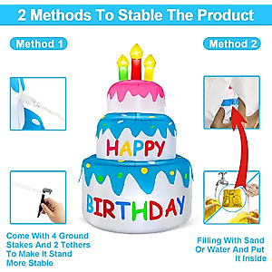 4 Ft Inflatable Happy Birthday Cake Decorations Outdoor Lighted Blow Up Holiday Birthday Party Decor with Candles 6 LED Lights for Indoor Home Celebration Garden Lawn Yard Prop Sign
