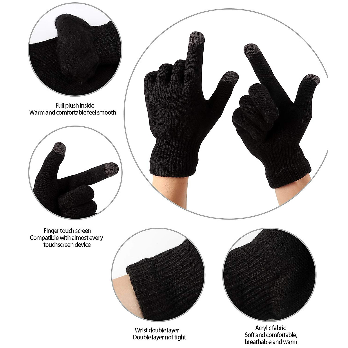 Winter Knit Glove for Women and Men,Touch Screen Magic Gloves Stretchy Warm (12 Pair)