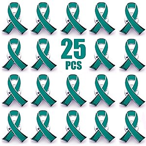 25pcs Teal Ribbon Awareness Lapel Pins Cervical Ovarian Cancer Awareness Products