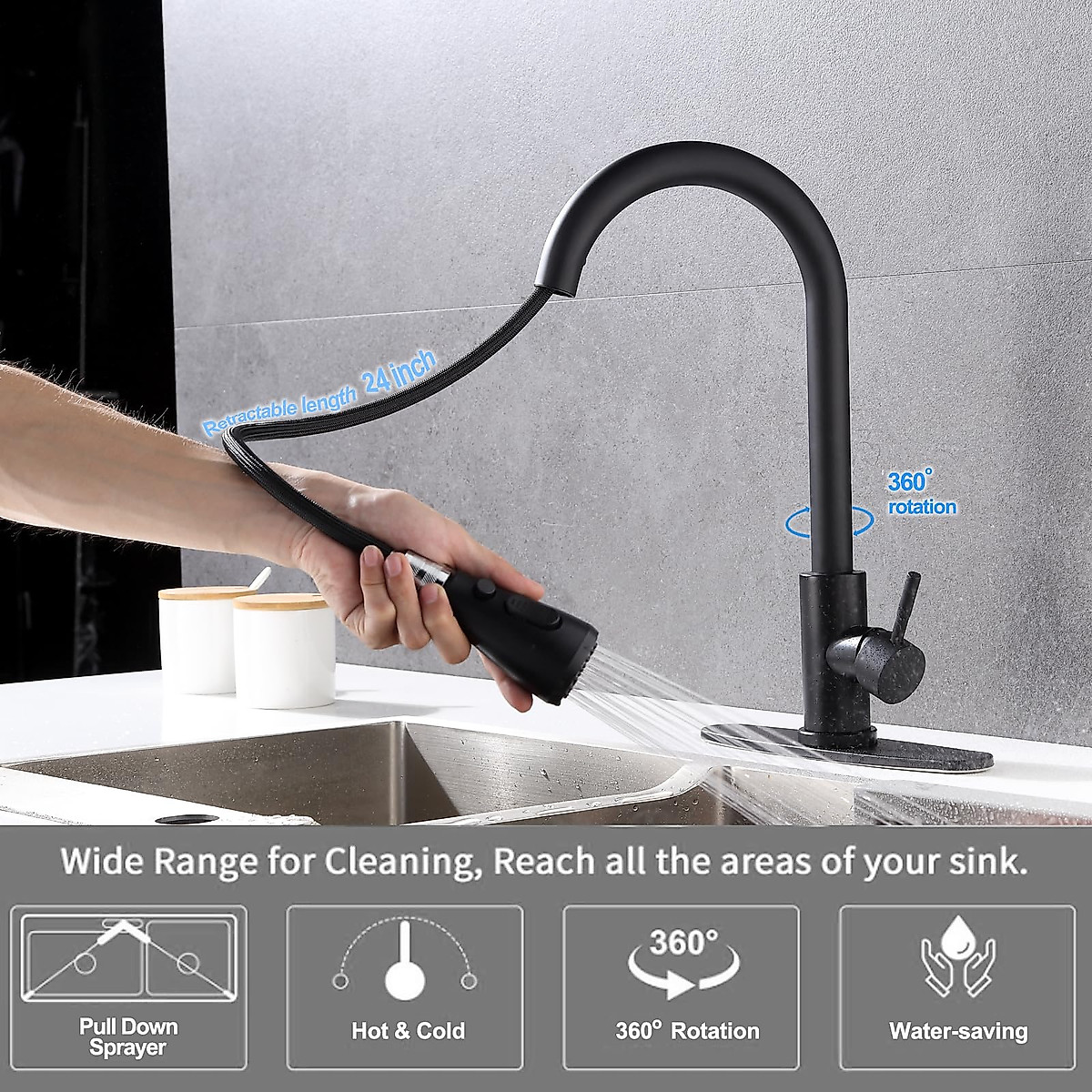 AIBOVI Matte Black Kitchen Faucet with Pull Down Sprayer, High Arc Single Handle Kitchen Sink Faucet with Pull Out Sprayer, RV Kitchen Faucet Stainless Steel Kitchen Faucets for Bar, Laundry, RV
