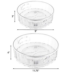 Hedume Set of 2 Lazy Susan Turntable with Handle, Basics Plastic Kitchen Turntable, Multifunctional Spice Racks Organizer, 360 Degree Rotating Food Storage Container for Refrigerator or Countertop