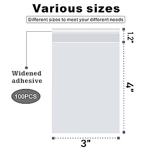 LEOSINDA 100 pcs 3 X 4 Inch Clear Resealable Cellophane Bags Treat Bags Cookie Bags Cello Candy Bags Self Sealing Adhesive Gift Wrap Plastic Small Business Packaging 1.3mil