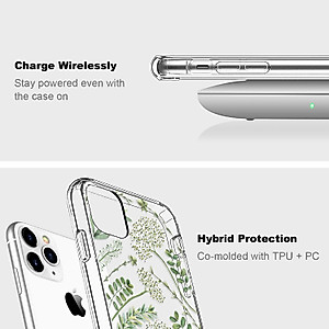 ICEDIO for iPhone 11 Pro Case with Screen Protector,Clear with Green Leaves Floral Flower Fashionable Patterns for Girls Women,Slim Fit Acrylic Cover Protective Phone Case for iPhone 11 Pro 5.8"