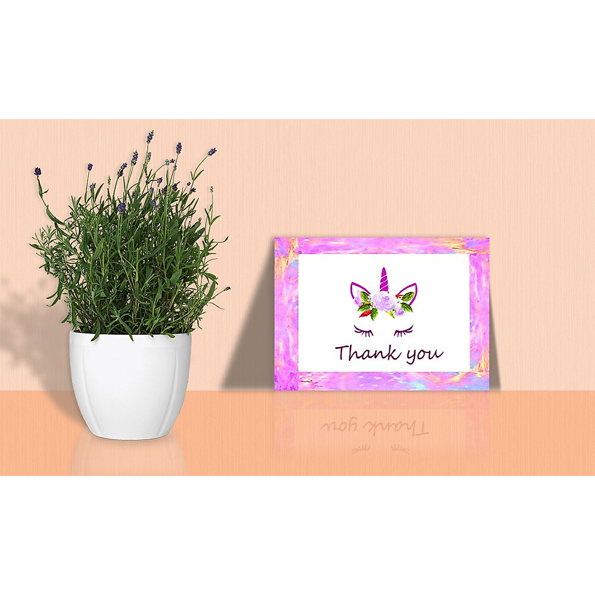 Unicorn Thank You Cards - 4x7 Inches of 50 Purple and Pink Unicorn Design Blank Card Notes with Envelopes - Perfect for Kids and Birthday Parties, Write Happy Gift-Notes for Baby, Graduation, Weddings