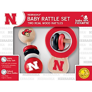 BabyFanatic Wood Rattle 2 Pack - NCAA Nebraska Cornhuskers - Officially Licensed Baby Toy Set