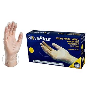 GlovePlus Clear Vinyl Industrial Latex Free Disposable Gloves