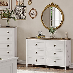 ChooChoo Farmhouse 6 Drawer Dresser, White Dresser for Bedroom, Wide Dressers & Chests of Drawers for Entryway, Hallway