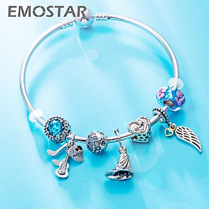 Wedding Ring Dangle Wedding Dress Charms fits Pandora Charm Bracelets–925 Sterling Silver Strapless Gown Pendant with Blue Crystals, Gifts Married Beads for Anniversary/Bride