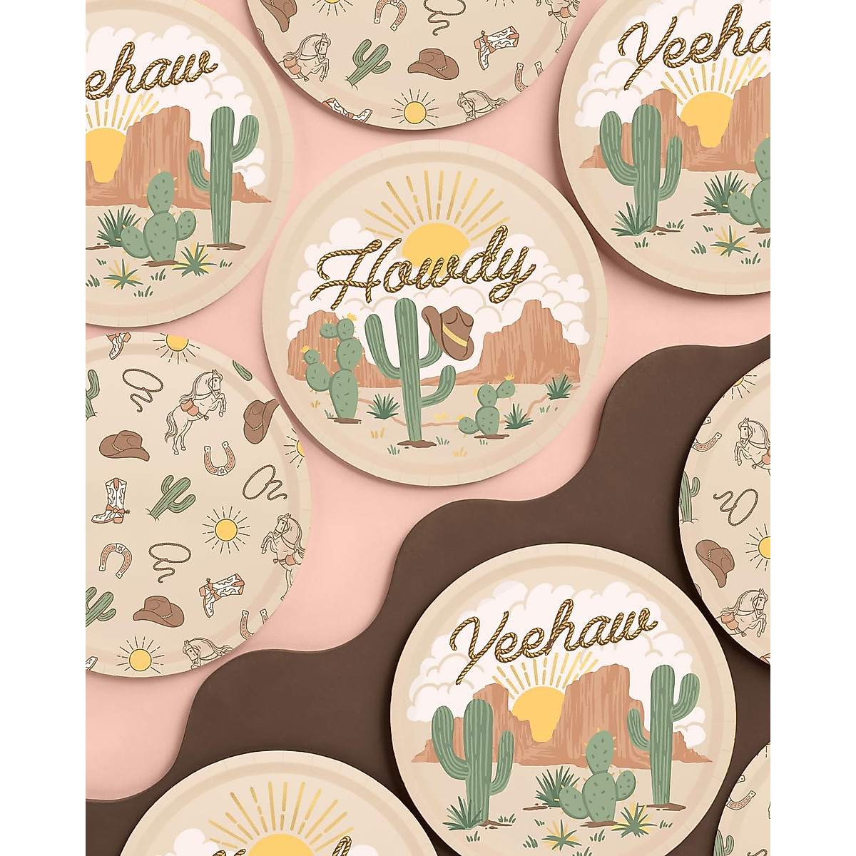 xo, Fetti Western Rodeo Paper Plates - 24 pk, 9" | Cowboy Birthday Party Decorations, Howdy Cowgirl Supplies, Yeehaw Western Baby Shower Favors, Wild West Theme Tableware
