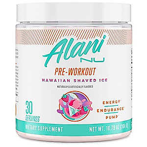 Alani Nu Pre Workout Supplement Powder for Energy, Endurance & Pump, Sugar Free, 200mg Caffeine, Formulated with Amino Acids Like L-Theanine to Prevent Crashing, Hawaiian Shaved Ice 30 Servings