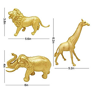 Metallic Gold Plastic Animal Figurines Toys, 12PCS Jumbo Safari Zoo Animal Figures, Jungle Wild Animals with Elephant, Lion, Giraffe for Baby Shower Decor, Safari Themed Birthday Party